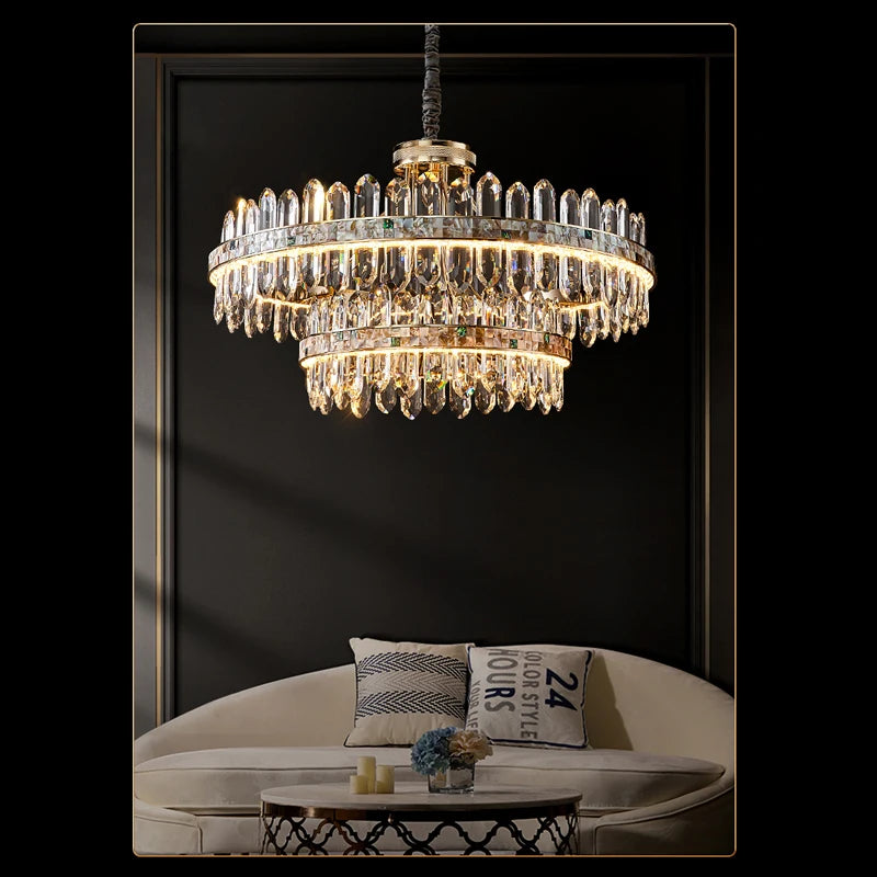 Hako Modern Luxurious LED Golden Silver K9 Crystal Hanging Chandelier ...
