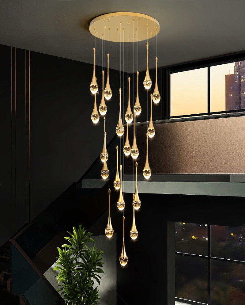 YLK Water-drop design led chandelier long spiral crystal lamp | Warmly ...
