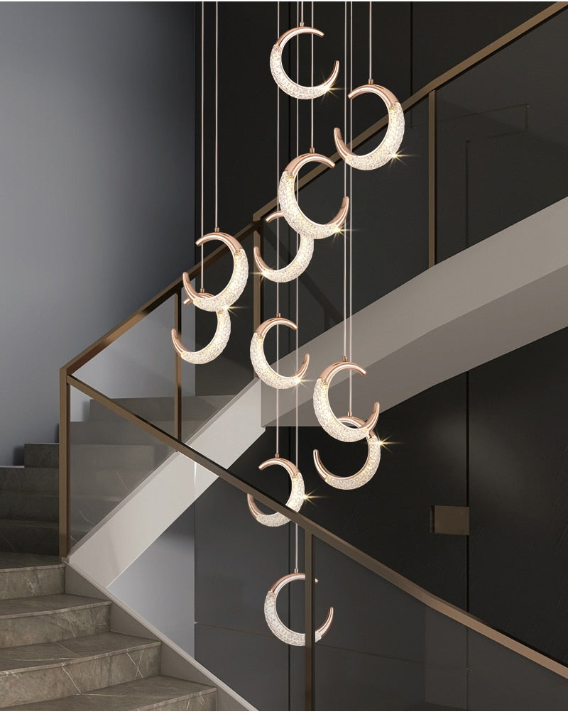 YLK Half-moon design led chandelier for staircase modern gold | Warmly ...