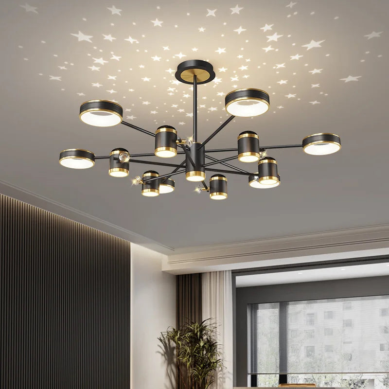 QIYI Starry Projection Modern LED Chandelier Remote Ceiling Pendant ...
